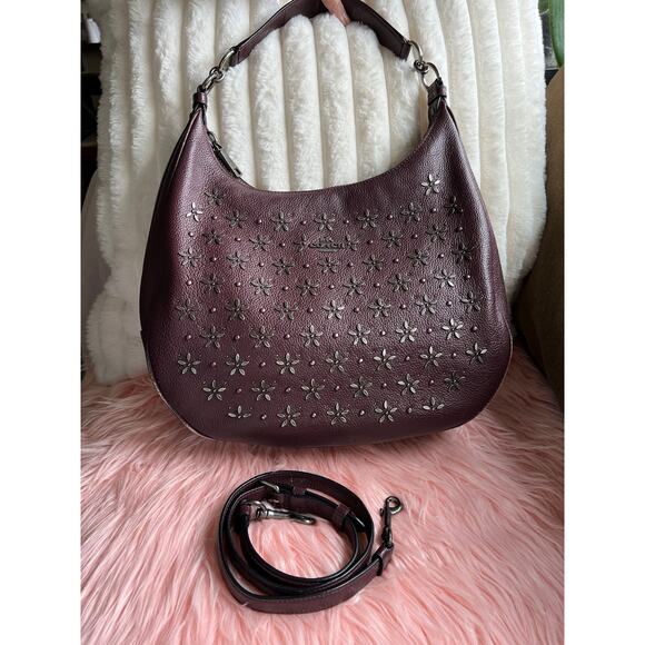 Coach | Bags | Coach Burgundy Leather Hobo Bag With Prairie Rivets ...